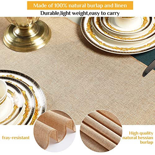 10 Pcs Burlap Table Runner 12 x 71 Inch Farmhouse Jute Burlap Placemats No Fray Long Burlap Tablerunner with Finished Edges Burlap Wedding Decorations for Banquet Birthday Party (Khaki)