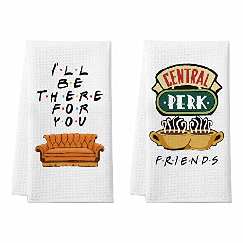 Homythe Friends TV Show Kitchen Towels, Friends Merchandise Gifts Kitchen Decor, 2 Pack Cute Friends Dish Towels, Central Perk & I'll Be There for You - Birthday Housewarming Gifts for Friends Fans