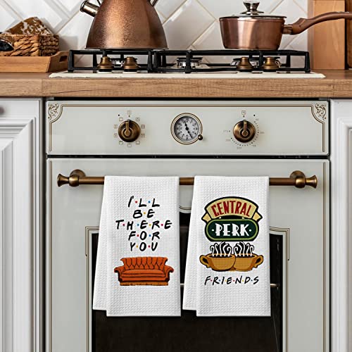 Homythe Friends TV Show Kitchen Towels, Friends Merchandise Gifts Kitchen Decor, 2 Pack Cute Friends Dish Towels, Central Perk & I'll Be There for You - Birthday Housewarming Gifts for Friends Fans