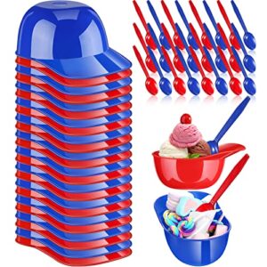 24 count summer baseball helmet snack ice cream bowl 24 pcs disposable taster spoons 8 oz mini sundae bowls mini dessert spoons plastic ice cream spoon for party supplies(red, dark blue)