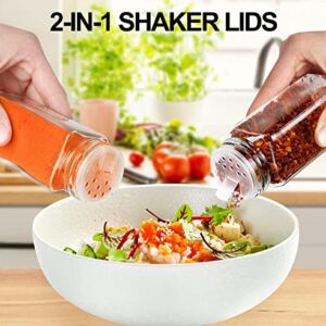 AISIPRIN 24 Pcs Glass Spice Jars with 398 Labels, 4oz Empty Square Containers Seasoning Bottles - Shaker Lids, Funnel, Brush and Marker Included(Black Metal Caps)