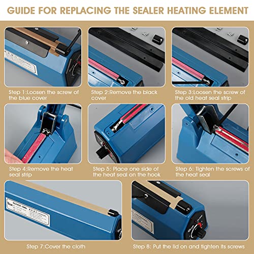 10 Pieces Impulse Sealer Replacement Parts 8 Inch Heat Seal Strips Replacement Element Grip Impulse Sealer Heating Element Service Spare Repair Kit, 200mmx2mm