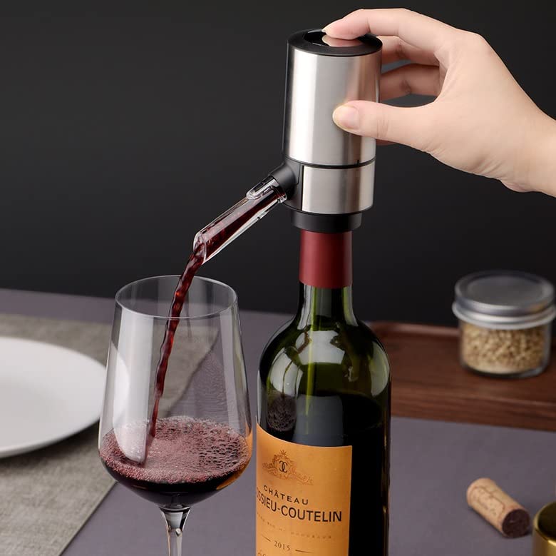 CorporateGiftPro Electric Wine Aerator and Decanter, Pump Dispenser Set, Smart Wine Dispenser, Best Wine Gifts (Stainless Steel - Battery Operated)