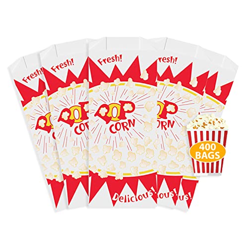 400 Popcorn Bags, Popcorn Machine Supplies Set, 1 oz Grease Resistant Paper, Popcorn Bags for Popcorn Machine, Grease Resistant, Carnival Themed, Made in The USA (400)