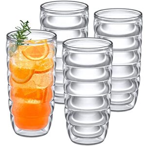 amazing abby - arctic - 24-ounce insulated plastic tumblers (set of 4), double-wall plastic drinking glasses, all-clear high-balls, reusable plastic cups, bpa-free, shatter-proof, dishwasher-safe