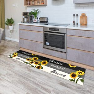 wuvutu Sunflower Kitchen Rugs - Kitchen Mat Set of 2, Sunflower Decor Sunflower Rugs for Kitchen, Farmhouse Kitchen Rugs, Country Sunflower Kitchen Decor Accessories Things - Sunflower Rugs and Mats