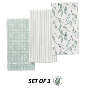 Folkulture Kitchen Towels with Hanging Loop, 18 x 28 Inches, Set of 3 Modern Tea Towels or Dish Towels for Drying Dishes, 100% Cotton Dishcloths or Hand Towels for Boho Décor, Absorbent (Misty Green)