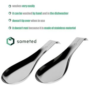 Large Stainless Steel Spoon Rest-Metal Spoon Rest Set of 2- Ladle Rest Utensil for Kitchen Counter-Silver Spoon Rest-Spatula Ladle Holder-Spoon Holder for Stove Top-Serving Cooking Modern