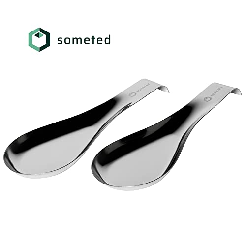 Large Stainless Steel Spoon Rest-Metal Spoon Rest Set of 2- Ladle Rest Utensil for Kitchen Counter-Silver Spoon Rest-Spatula Ladle Holder-Spoon Holder for Stove Top-Serving Cooking Modern