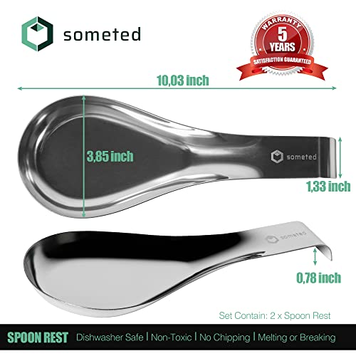 Large Stainless Steel Spoon Rest-Metal Spoon Rest Set of 2- Ladle Rest Utensil for Kitchen Counter-Silver Spoon Rest-Spatula Ladle Holder-Spoon Holder for Stove Top-Serving Cooking Modern