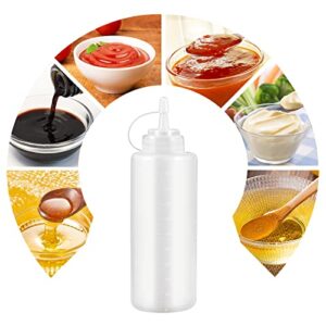 Hamiggaa 4 Pack 32 oz Plastic Squeeze Bottles,Condiment Squeeze Squirt Bottles with Twist On Cap Lids for Ketchup,Sauce,BBQ,Condiments,Oil