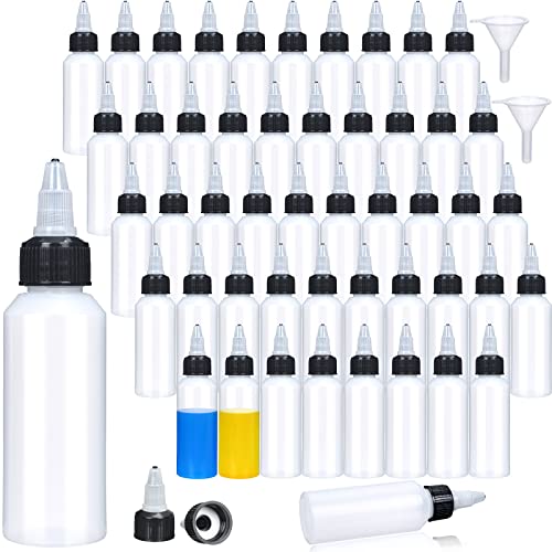 50 Pack 2 oz Boston Dispensing Bottles Plastic Squeeze Bottles with Twist Top Cap Small Squeeze Bottles Clear Squeeze Bottle Small Round Bottles with 2 Funnels for Kitchen Household Home