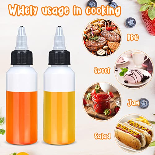 50 Pack 2 oz Boston Dispensing Bottles Plastic Squeeze Bottles with Twist Top Cap Small Squeeze Bottles Clear Squeeze Bottle Small Round Bottles with 2 Funnels for Kitchen Household Home