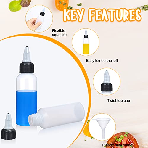 50 Pack 2 oz Boston Dispensing Bottles Plastic Squeeze Bottles with Twist Top Cap Small Squeeze Bottles Clear Squeeze Bottle Small Round Bottles with 2 Funnels for Kitchen Household Home