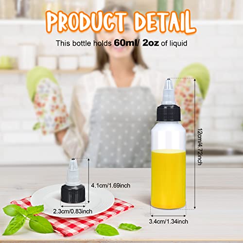 50 Pack 2 oz Boston Dispensing Bottles Plastic Squeeze Bottles with Twist Top Cap Small Squeeze Bottles Clear Squeeze Bottle Small Round Bottles with 2 Funnels for Kitchen Household Home