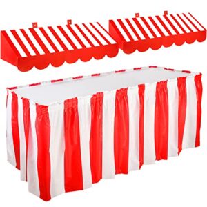 3d awning wall decorations and stripe table skirts cardboard awning tent decors for doors window classroom concession room carnival circus party decorations (red white, 3 pieces)