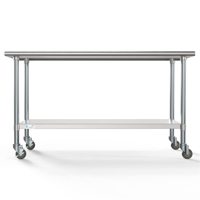 KoolMore Commercial 30” x 60” Stainless Steel Work Table Wheels Restaurant Home Use, Under Storage Shelf Food, Tools, Equipment, Hardware, Heavy Duty Metal Workspace (CT3060-18C), Silver, 30" x 60"