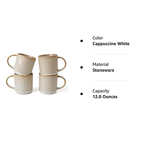 famiware 4 Pieces Coffee Mug, 12 oz Catering Mugs with Handle for Coffee, Tea, Cocoa, Milk, Cappuccino White