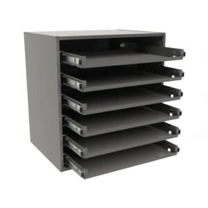 durham 308b-95 gray cold rolled steel bearing rack for 6 small metal compartment boxes, 15-9/16" width x 16-3/8" height x 11-7/8" depth