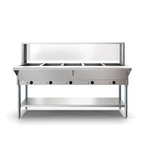 KoolMore 5-Pan Open Well Commercial Electric SS Steam Table Food Warmer for Buffets with Sneeze Guard, Overshelf, Undershelf, Warming Control Knobs, Front Serving Area [240V] (KM-OWS-5SG), Silver