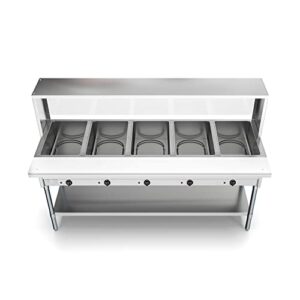 KoolMore 5-Pan Open Well Commercial Electric SS Steam Table Food Warmer for Buffets with Sneeze Guard, Overshelf, Undershelf, Warming Control Knobs, Front Serving Area [240V] (KM-OWS-5SG), Silver