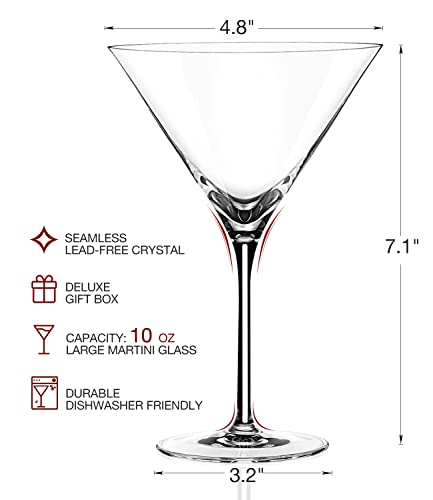 LUNA & MANTHA Martini Glasses | Set of 4 | 10oz | Hand-Blown Crystal Large Martini Glass Set | Elegant Cocktail Glasses for Bar, Whiskey, Gin, Tequila | Goblet Gift Set for Birthday, Housewarming