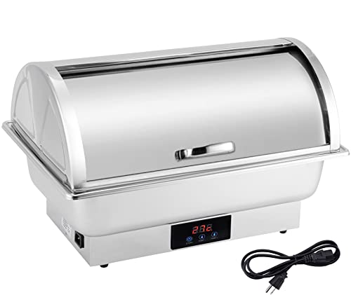 Electric Roll Top Chef Chafing Dish Buffet Set 2 Pans Buffet Servers and Warmers Digital Display Temperature Warming Tray Stainless Steel Food Warmer for Parties Commercial Food Steam Table