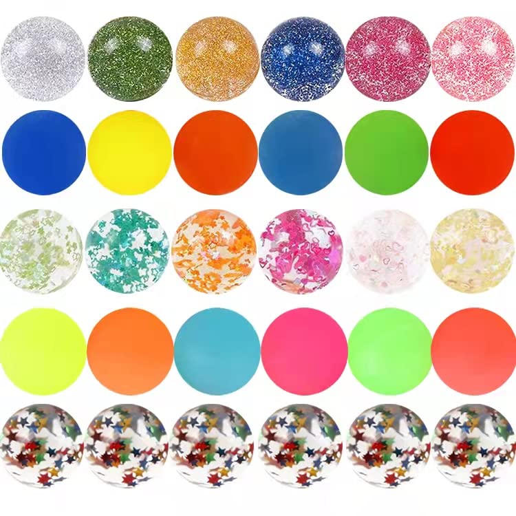 HYMONA 30 PCS of 45mm / 1.77 inch Large Diameter Super Bouncy Balls for Kids Bouncing Balls in 5 Mix Styles X (6 Balls Each Style) for Vending Machines