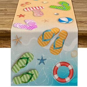 summer beach table runner flip flops seaside themed birthday seasonal holiday party kitchen dinning room home decoration (13" x 72")