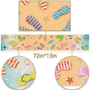 Summer Beach Table Runner Flip Flops Seaside Themed Birthday Seasonal Holiday Party Kitchen Dinning Room Home Decoration (13" x 72")