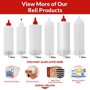 Reli. Plastic Squeeze Bottles, 32 oz. | 4 Pack | Condiment Squeeze Bottles for Sauces | Clear w/Red Twist Cap | 32 Ounce Hot Sauce, Ketchup Bottles | Squirt Bottles for Condiments, Olive Oil, Liquids