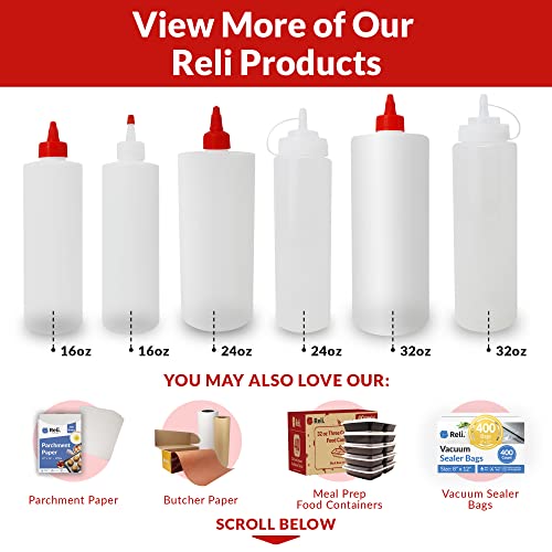 Reli. Plastic Squeeze Bottles, 32 oz. | 4 Pack | Condiment Squeeze Bottles for Sauces | Clear w/Red Twist Cap | 32 Ounce Hot Sauce, Ketchup Bottles | Squirt Bottles for Condiments, Olive Oil, Liquids