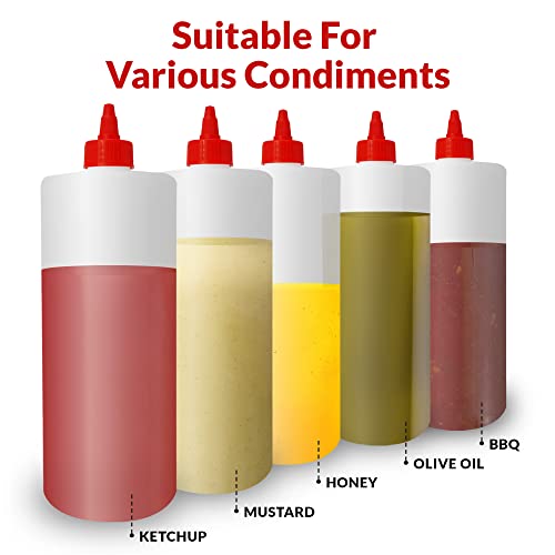 Reli. Plastic Squeeze Bottles, 32 oz. | 4 Pack | Condiment Squeeze Bottles for Sauces | Clear w/Red Twist Cap | 32 Ounce Hot Sauce, Ketchup Bottles | Squirt Bottles for Condiments, Olive Oil, Liquids