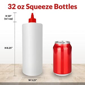 Reli. Plastic Squeeze Bottles, 32 oz. | 4 Pack | Condiment Squeeze Bottles for Sauces | Clear w/Red Twist Cap | 32 Ounce Hot Sauce, Ketchup Bottles | Squirt Bottles for Condiments, Olive Oil, Liquids