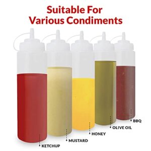 Reli. Plastic Squeeze Bottles, 24 oz. | 10 Pack | Condiment Squeeze Bottles for Sauces | Clear w/Tethered Caps | 24 Ounce Hot Sauce, Ketchup Bottles |Squirt Bottles for Condiments, Olive Oil, Liquids