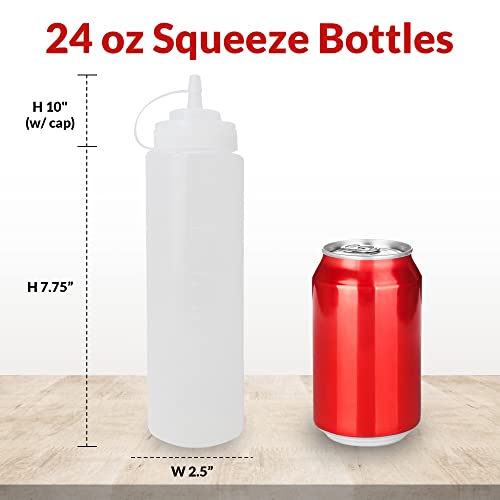 Reli. Plastic Squeeze Bottles, 24 oz. | 10 Pack | Condiment Squeeze Bottles for Sauces | Clear w/Tethered Caps | 24 Ounce Hot Sauce, Ketchup Bottles |Squirt Bottles for Condiments, Olive Oil, Liquids