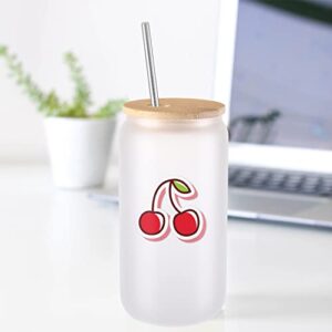 JMScape Sublimation Glass Blanks with Bamboo Lid 4pcs Set, 16oz Frosted Glass Cups with Lids and Straws, Sublimation Beer Can Glass Tumblers, Sublimation Cups for Iced Coffee Soda Drinks Beer