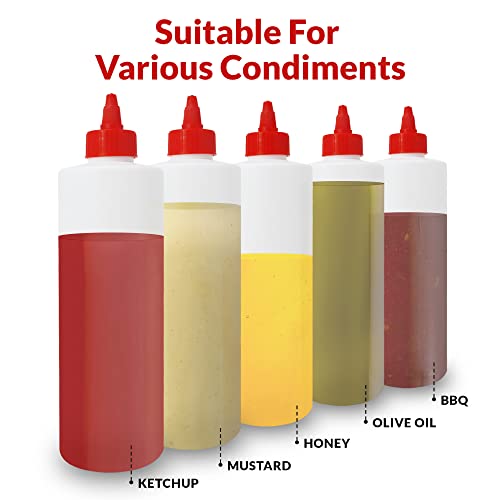 Reli. Plastic Squeeze Bottles, 16 oz. | 8 Pack | Condiment Squeeze Bottles for Sauces | Clear w/Red Twist Cap | 16 Ounce Hot Sauce, Ketchup Bottles | Squirt Bottles for Condiments, Olive Oil, Liquids