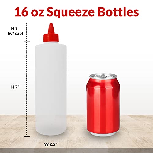 Reli. Plastic Squeeze Bottles, 16 oz. | 8 Pack | Condiment Squeeze Bottles for Sauces | Clear w/Red Twist Cap | 16 Ounce Hot Sauce, Ketchup Bottles | Squirt Bottles for Condiments, Olive Oil, Liquids