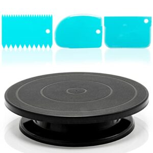 11”rotate turntable sculpting wheel revolving cake turnable black painting turn table stand for paint spraying spinner,with 3 scraping tools-spray painting spinner, cake decorating, diy projects