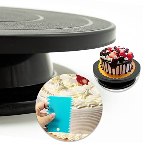 11”Rotate Turntable Sculpting Wheel Revolving Cake Turnable Black Painting Turn Table Stand for Paint Spraying Spinner,with 3 Scraping Tools-Spray Painting Spinner, Cake Decorating, DIY Projects