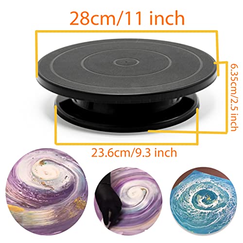 11”Rotate Turntable Sculpting Wheel Revolving Cake Turnable Black Painting Turn Table Stand for Paint Spraying Spinner,with 3 Scraping Tools-Spray Painting Spinner, Cake Decorating, DIY Projects