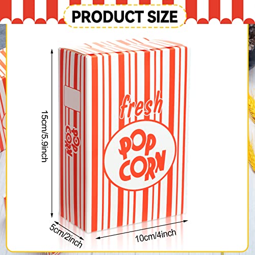 Hotop 200 Pieces Paper Popcorn Bags Close Top Popcorn Boxes Container 6 x 4 x 2 Inches Red and White Striped Popcorn Cups Bucket for Movie Party and Theater Night Supplies White,Red