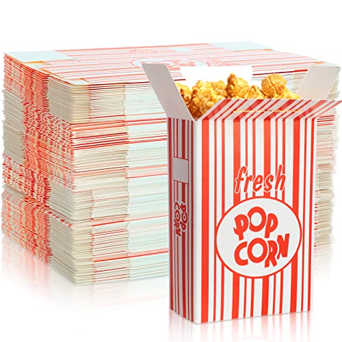 Hotop 200 Pieces Paper Popcorn Bags Close Top Popcorn Boxes Container 6 x 4 x 2 Inches Red and White Striped Popcorn Cups Bucket for Movie Party and Theater Night Supplies White,Red