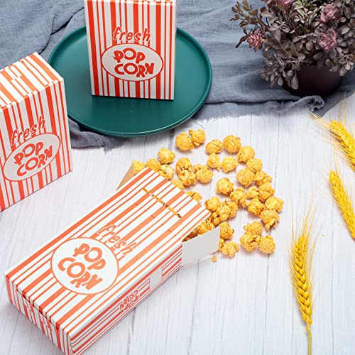 Hotop 200 Pieces Paper Popcorn Bags Close Top Popcorn Boxes Container 6 x 4 x 2 Inches Red and White Striped Popcorn Cups Bucket for Movie Party and Theater Night Supplies White,Red