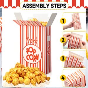 Hotop 200 Pieces Paper Popcorn Bags Close Top Popcorn Boxes Container 6 x 4 x 2 Inches Red and White Striped Popcorn Cups Bucket for Movie Party and Theater Night Supplies White,Red