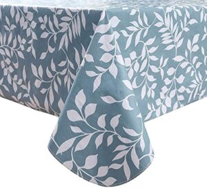 vinyl tablecloth with flannel backed waterproof oil-proof pvc table cloth wipeable spill-proof plastic table cover for indoor and outdoor(blue leaves, 60 x 84 inch rectangle)