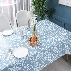 Vinyl Tablecloth with Flannel Backed Waterproof Oil-Proof PVC Table Cloth Wipeable Spill-Proof Plastic Table Cover for Indoor and Outdoor(Blue Leaves, 60 x 84 Inch Rectangle)