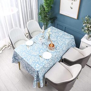 Vinyl Tablecloth with Flannel Backed Waterproof Oil-Proof PVC Table Cloth Wipeable Spill-Proof Plastic Table Cover for Indoor and Outdoor(Blue Leaves, 60 x 84 Inch Rectangle)