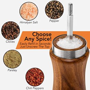 Gennua Kitchen Wooden Salt and Pepper Grinder Set: Refillable Salt & Pepper Mills Adjust for Customized Coarseness, Crafted of Solid Acacia Wood with Ceramic/Stainless Steel Core, 8 Inches Each